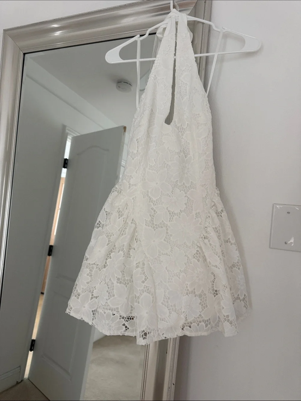 Hello Molly | Dresses | Hello Molly White Floral Lace Halter Mini Dress ...